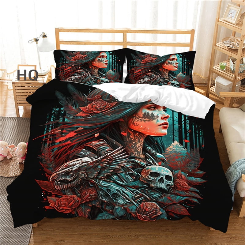YJHDM Women's Skull Bedding Set 3D Boys Men's Duvet Cover Pillow Cover ...