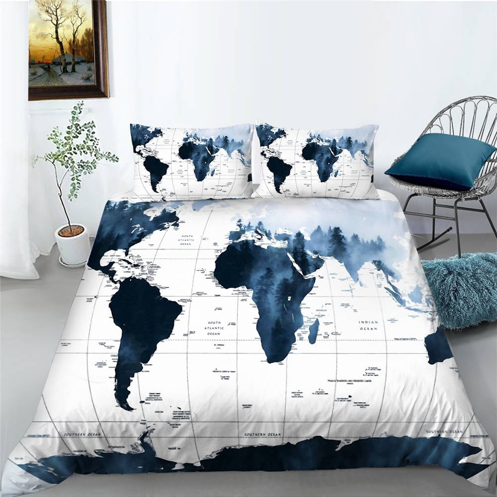 YJHDM World Map Printed Bedding Set, 2/3 Teen and Adult Cover and ...