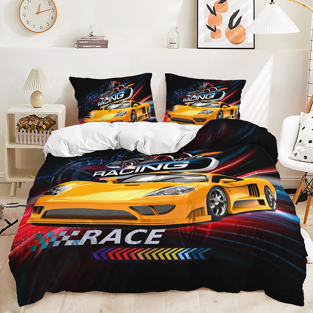 YJHDM Yellow Racing Bedding Set 3D Speed Duvet Cover Pillow Case 2/3pcs ...