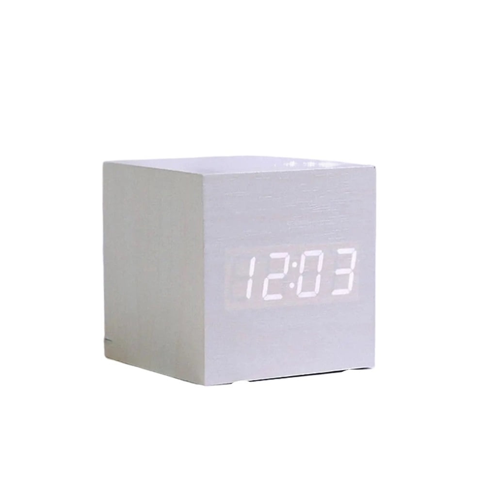 YJIN Square Digital LED Alarm Clock Wood Retro Glow Clock Desktop Table ...