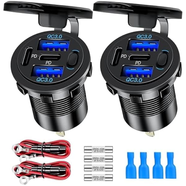 YJJSKEJI 2 Pack 4 Port 12V USB Outlet 78W Multiport USB C Car Charger ...