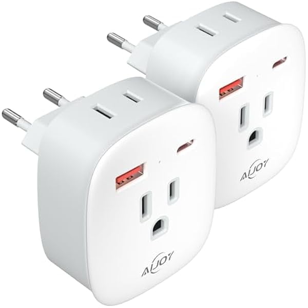 YJJSKEJI 2 Pack European Travel Plug Adapter, Italy Spain Power Adapter ...