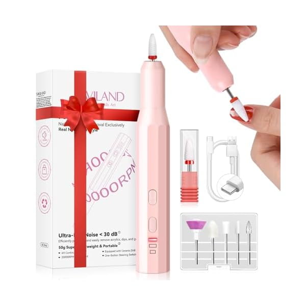 YJJSKEJI 20000RPM Cordless Nail Drill Kit: Ultra Low Noise Rechargeable ...