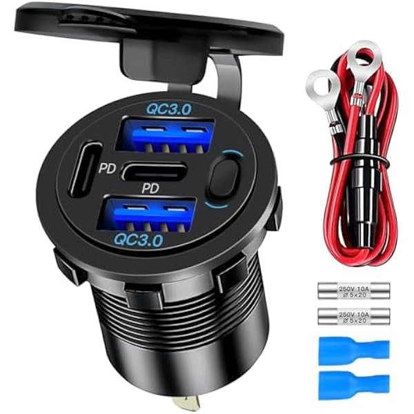 YJJSKEJI 4 Port 12V USB Outlet 78W Multiport USB C Car Charger Socket ...