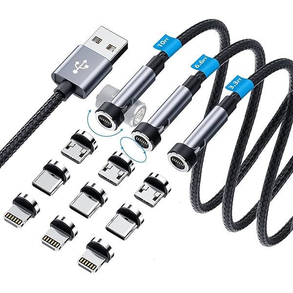 YJJSKEJI 540° Rotatable USB Magnetic Charging Cable [Pack of 3, 1m/2m ...