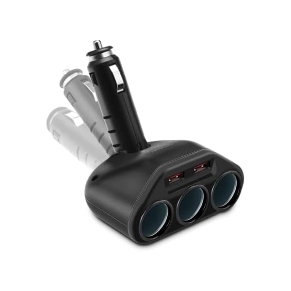 YJJSKEJI Car Charger Splitter Adapter 3-Socket 2-Port USB Quick Charge ...