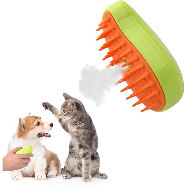 YJJSKEJI Steamy pet brush 4-in-1, Cat Steam BrushSelf-Cleaning Grooming ...