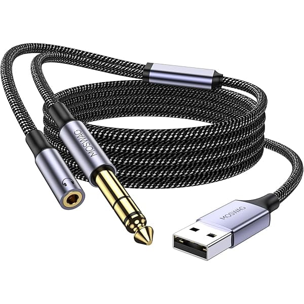 YJJSKEJI TRS Guitar Record USB A Port to 6.35mm Adapter Cable Input and ...