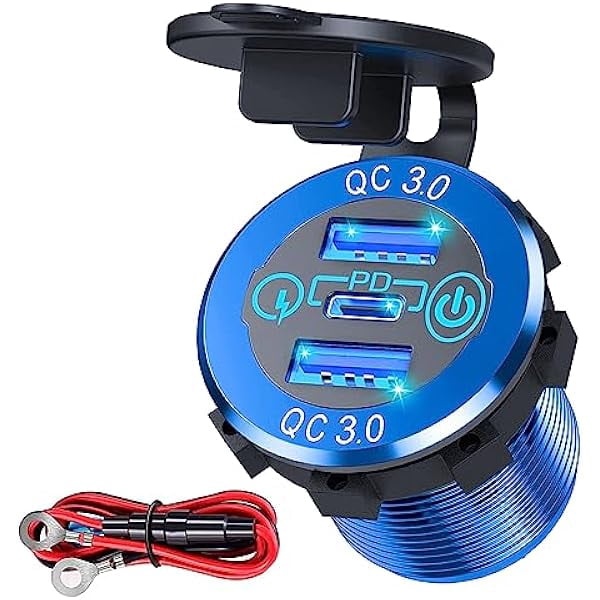 YJJSKEJI USB C Car Charger Socket, 30W PD Type-C & 30W Dual QC 3.0 USB ...