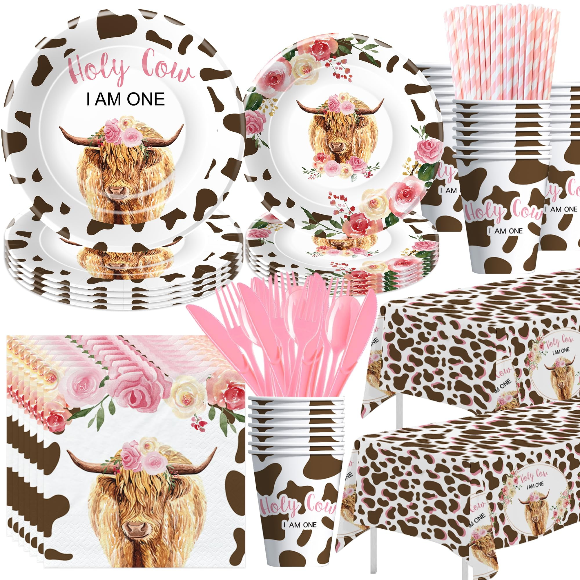 YJRJSC Highland Cow 1st OIF8 Birthday Decorations Tableware, Holy Cow I ...