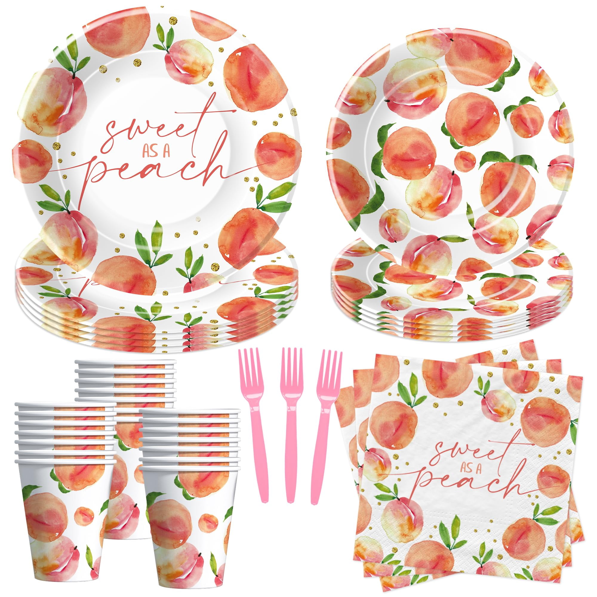 YJRJSC Peach Birthday Decorations Tableware - Fruit Theme Sweet As A ...