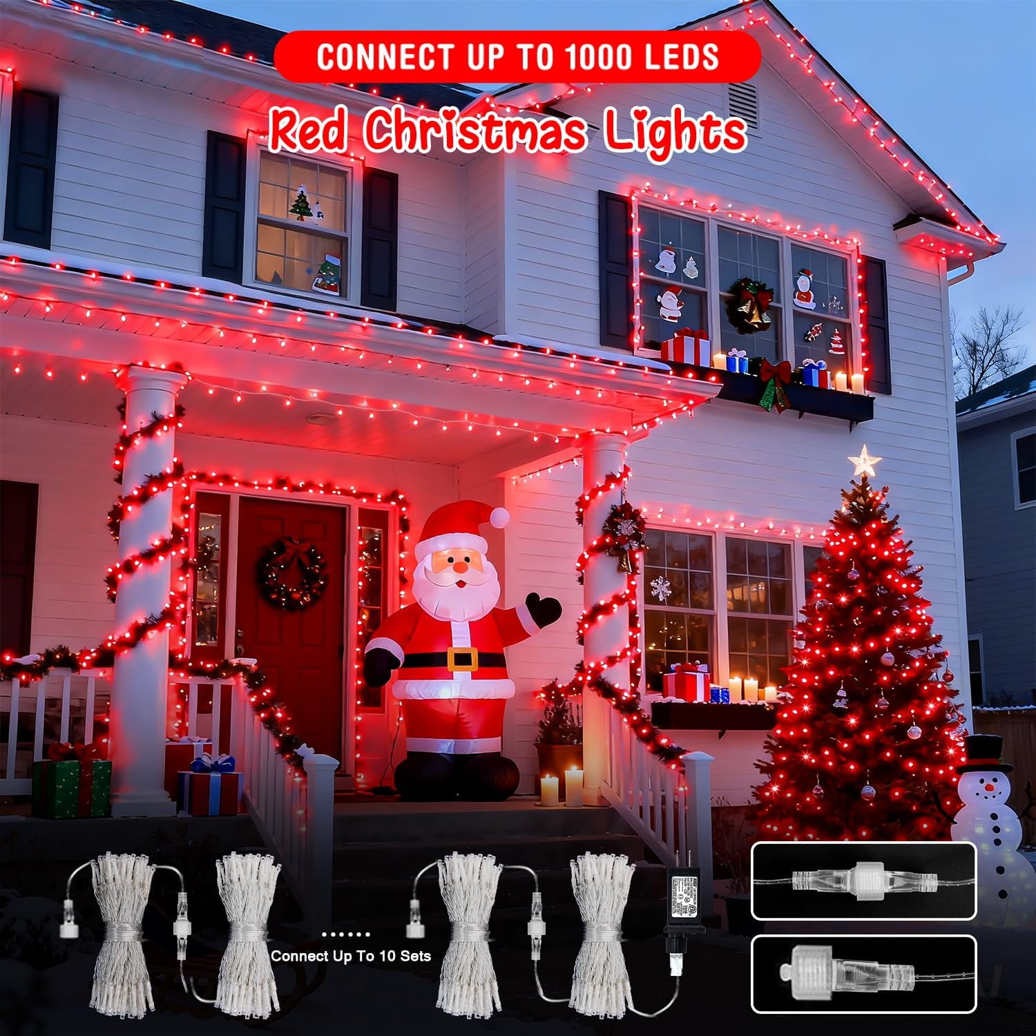 YJYASX-2 Pack 100 LED Red Christmas Lights Outdoor Waterproof, Each ...
