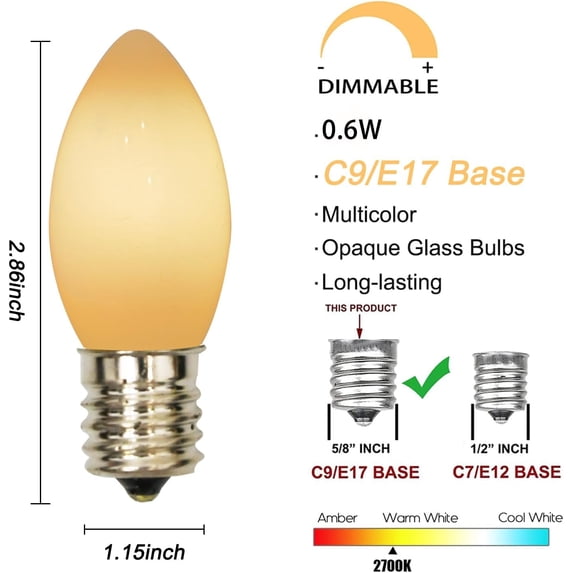 YJYASX-25 Pack C9 LED White Christmas Light Bulbs, C9 Warm White ...