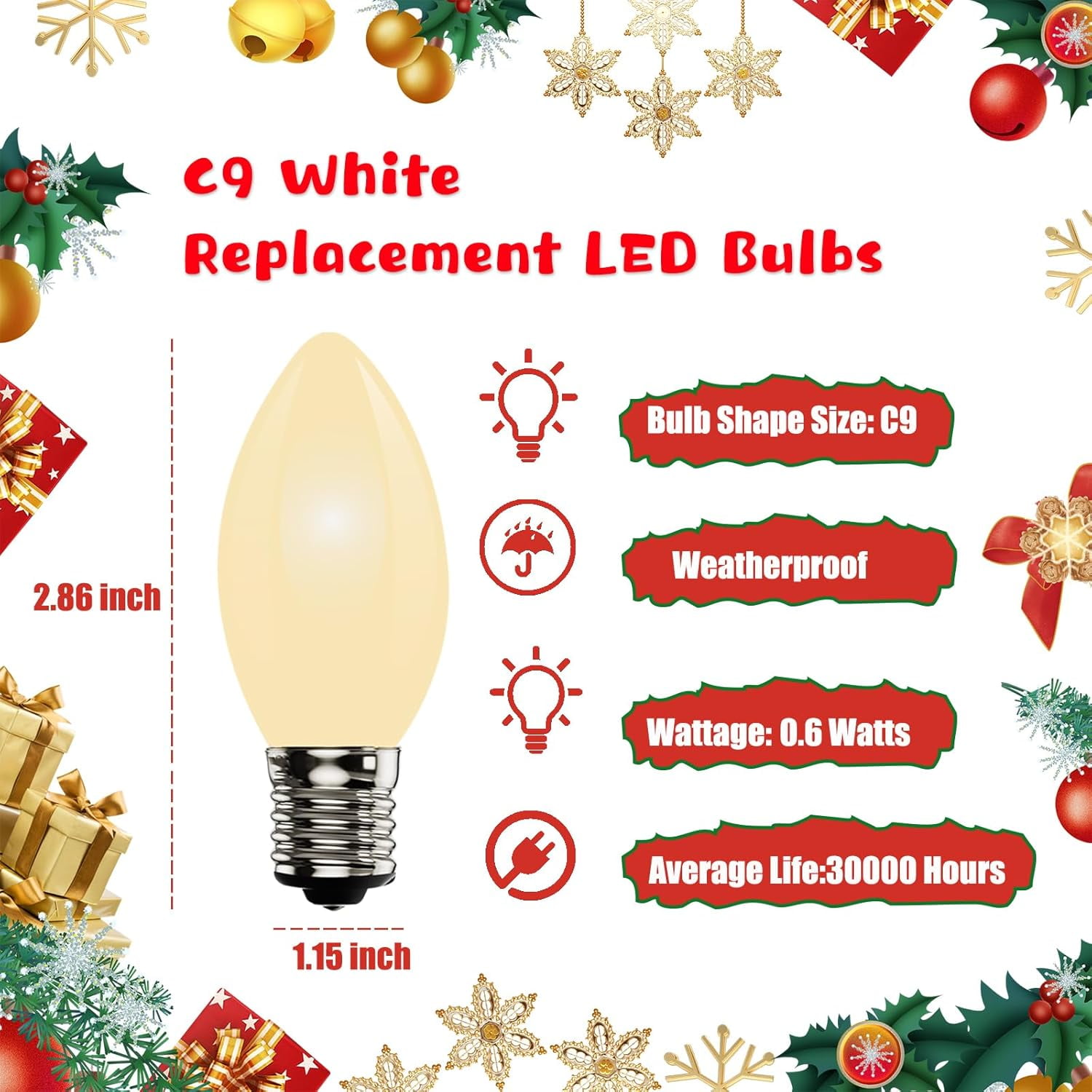 YJYASX-25 Pack C9 LED White Replacement Bulbs, E17 LED Bulb for Outdoor ...