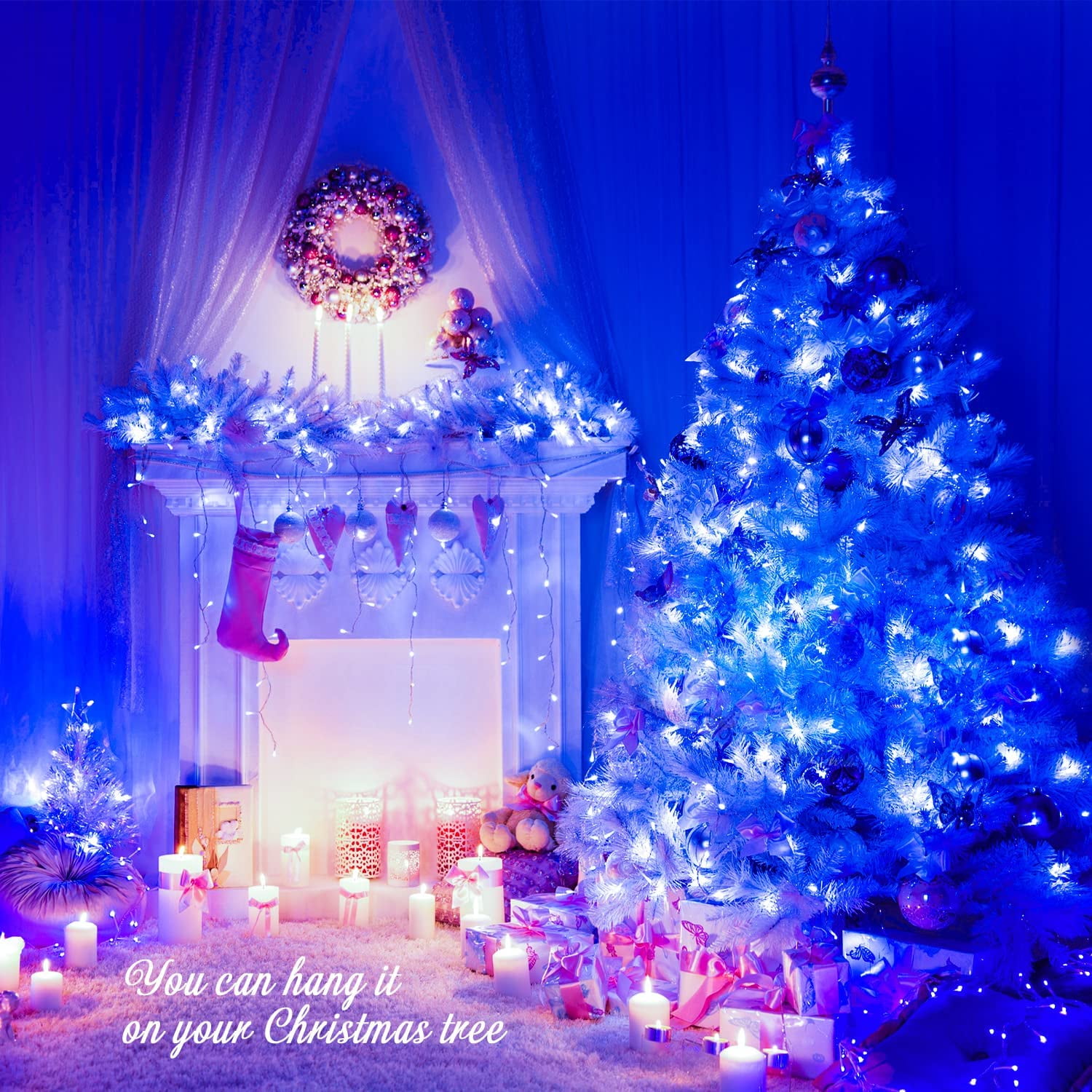 YJYASX-250 LED Blue String Lights Indoor, 91.5ft Connectable Christmas ...