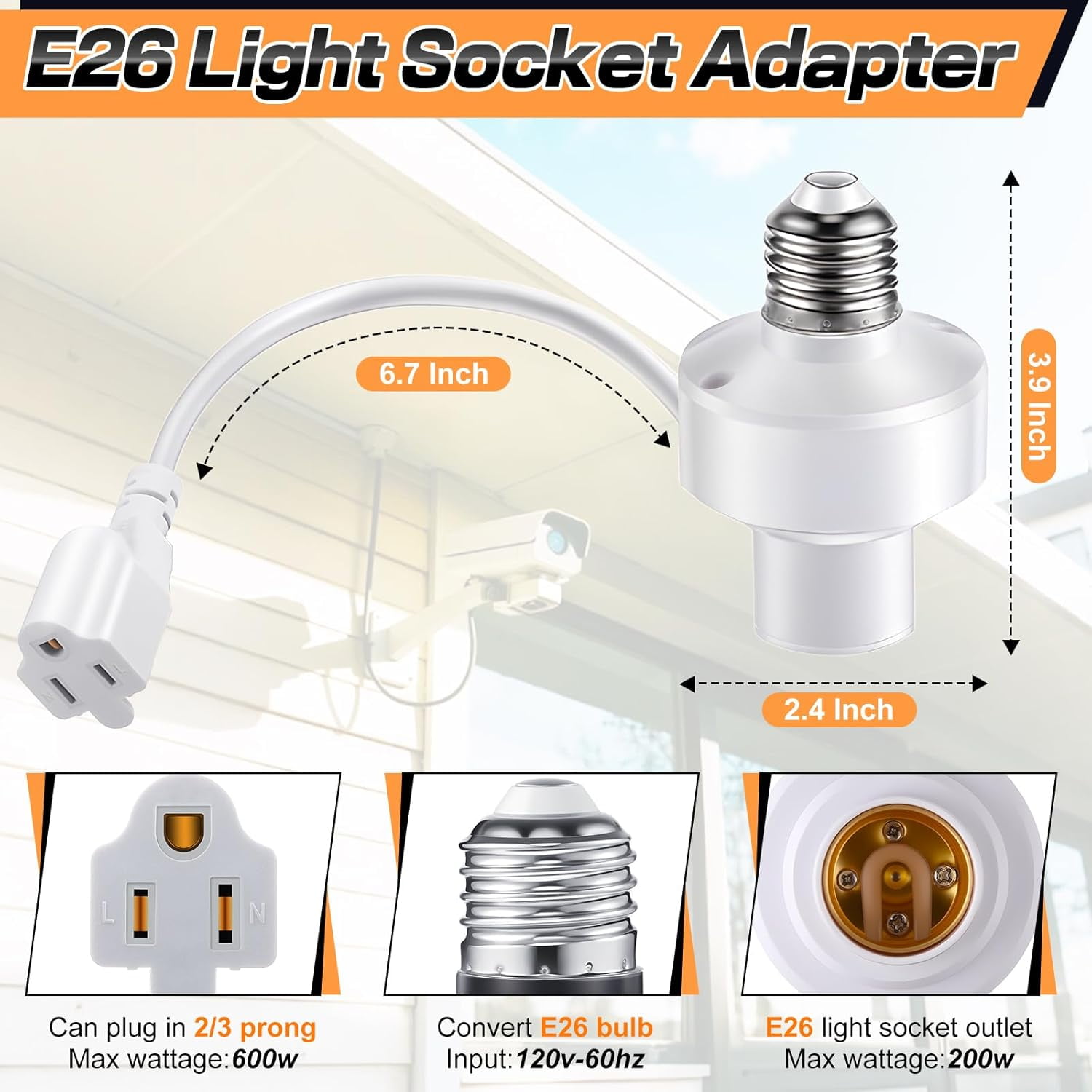 YJYASX-3 in 1 Light Socket Outlet Adapter, E26 Light Socket to Plug ...
