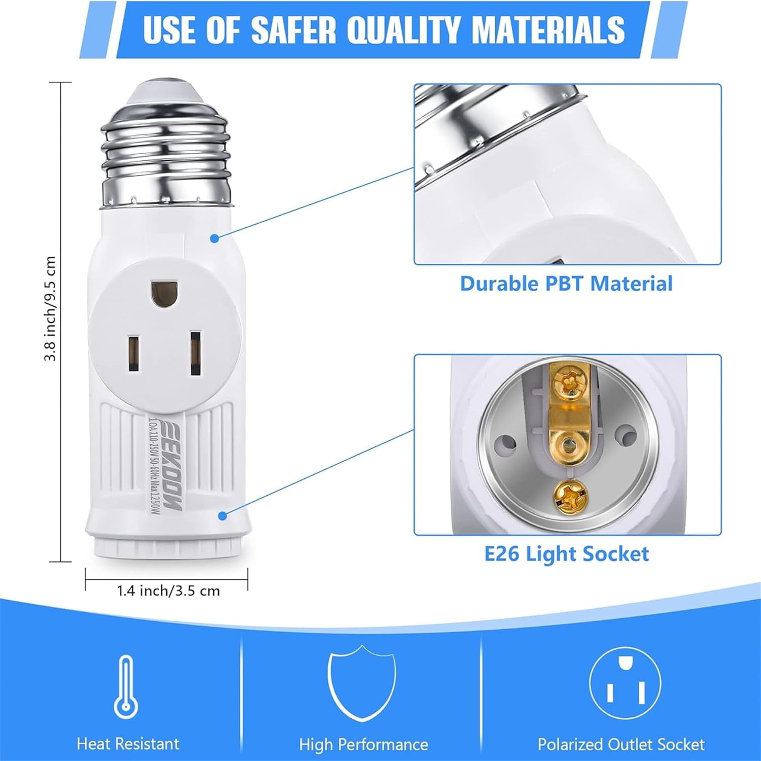 YJYASX-3 Pcs Light Socket to Plug Adapter, Convert E26 Light Socket to ...