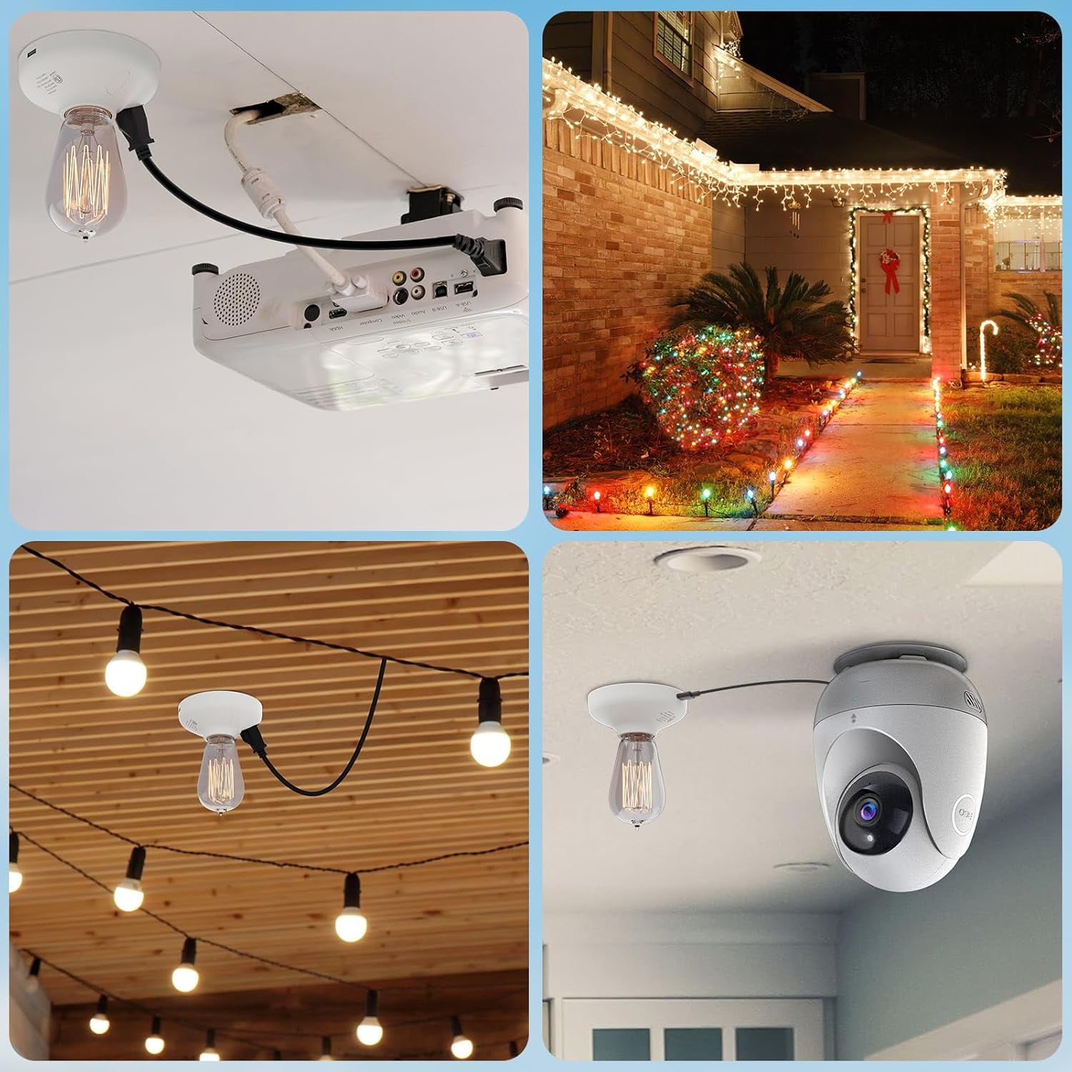 YJYASX-3-in-1 Light Socket Adapter with USB (5V/2A) & Outlet - E26/E27 ...