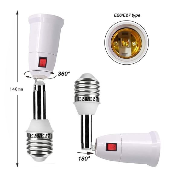 YJYASX-360° Adjustable Splitter Socket Adapter. E26/E27 Light Socket ...