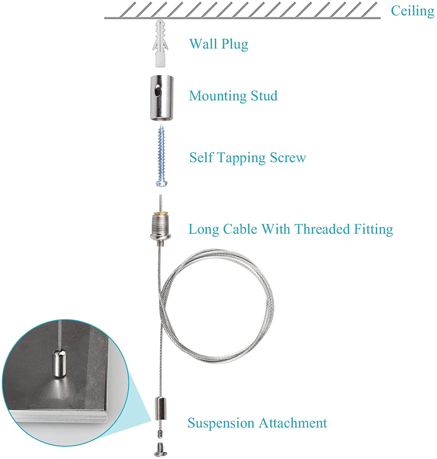 YJYASX-4 Pack 3.2 ft Hexagon Garage Light Suspension Cables Kit, Steel ...