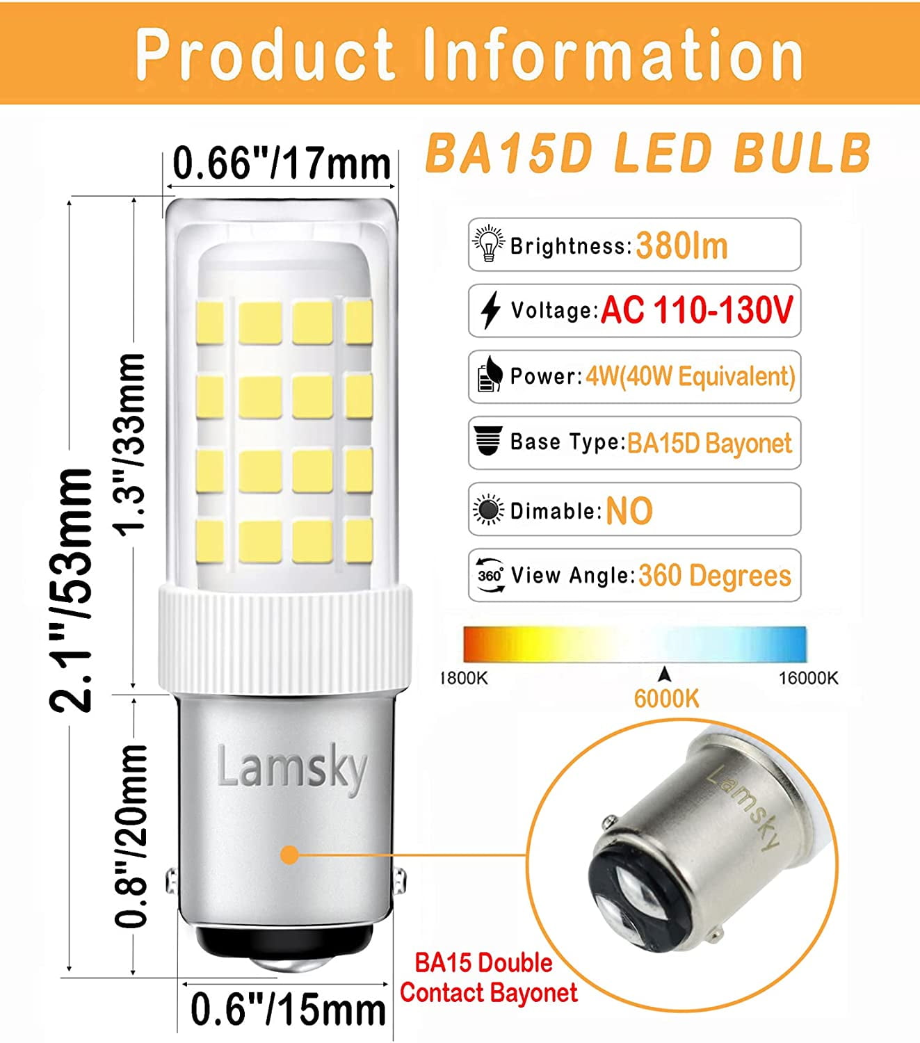 YJYASX-(4-Pack) BA15D LED Double Contact Bayonet Base Sewing Machine ...