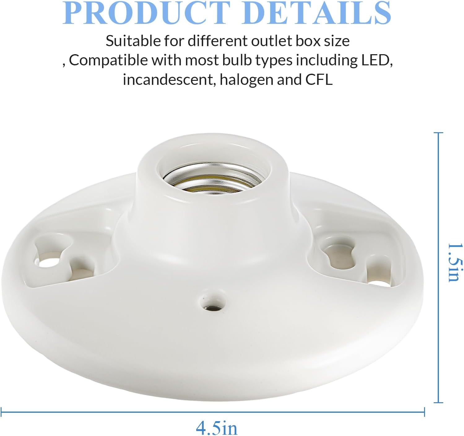 YJYASX-4 Pcs Medium Base E26 Lamp Holder Ceiling Light Sockets White ...