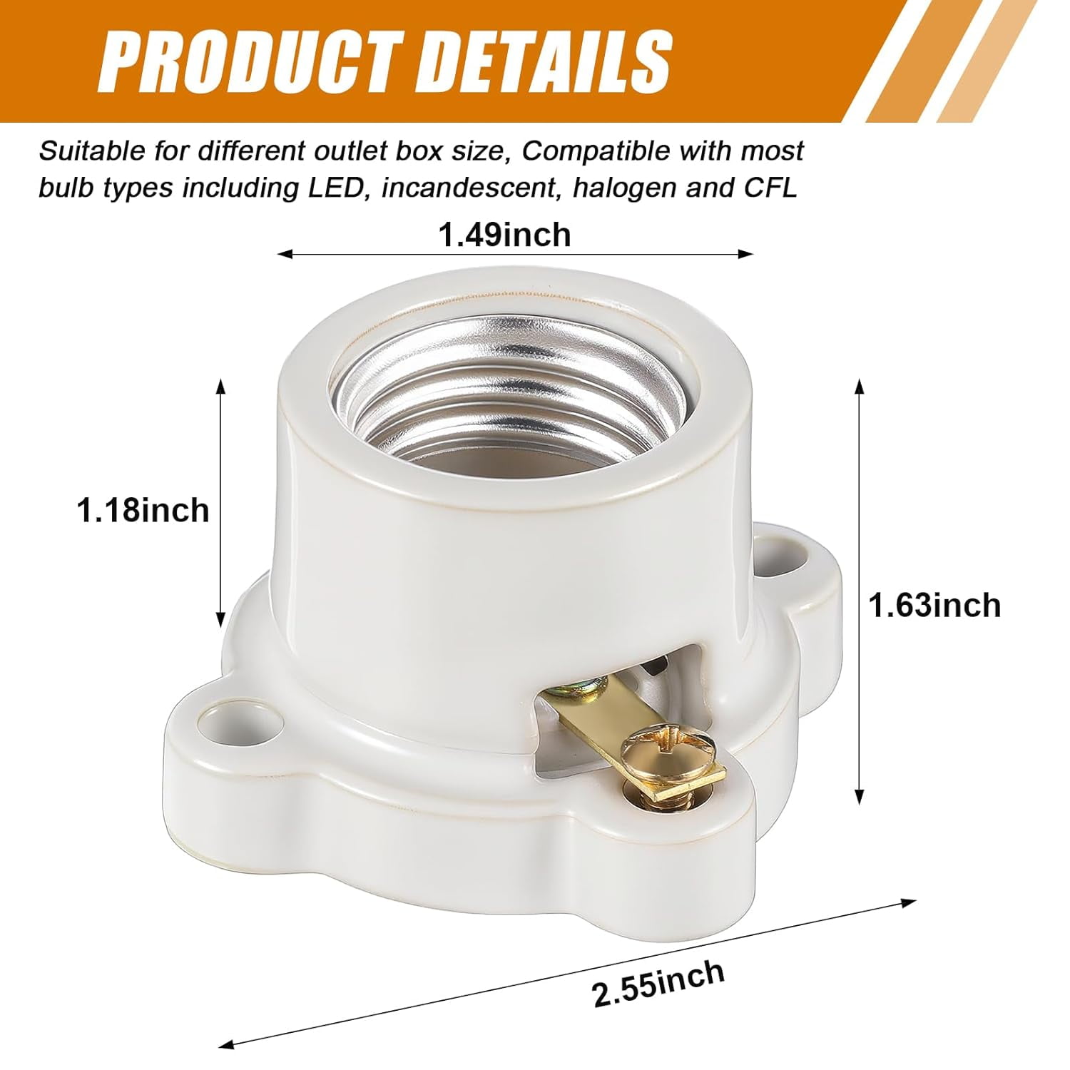 YJYASX-4 Pcs Porcelain Lamp Holder Socket E26/E27 Medium Keyless ...