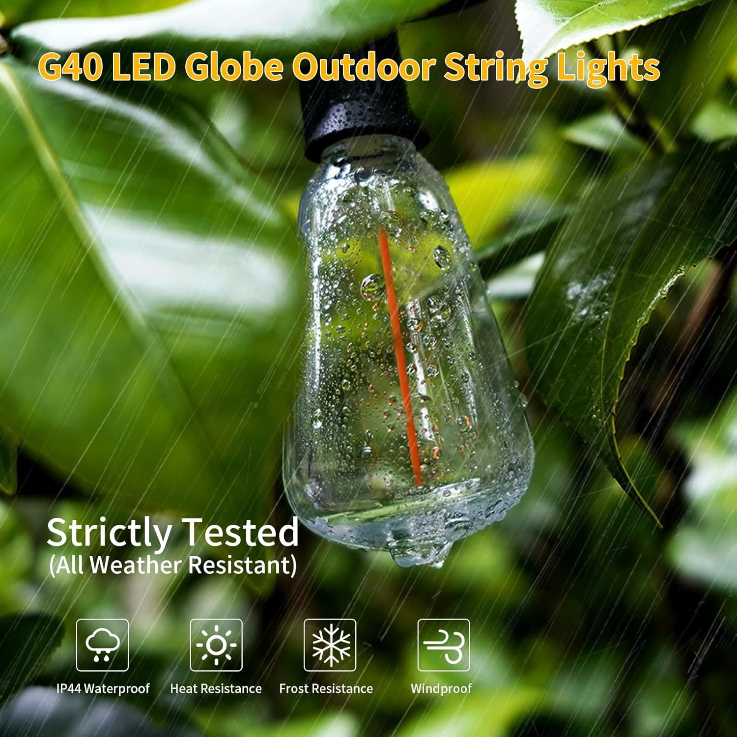 YJYASX-40FT LED Outdoor String Lights Waterproof, 2700K ST38 LED Globe ...
