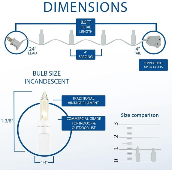 YJYASX-5 Feet 20 Bulbs Vintage Short Mini Light String, Clear Bulbs on ...