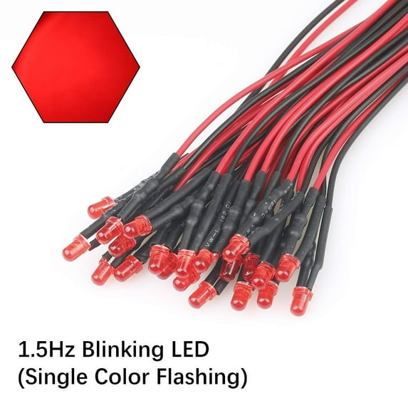 YJYASX-50pcs 12 Volt 3mm Red Blinking LED Lights Emitting Diodes (1.5Hz ...