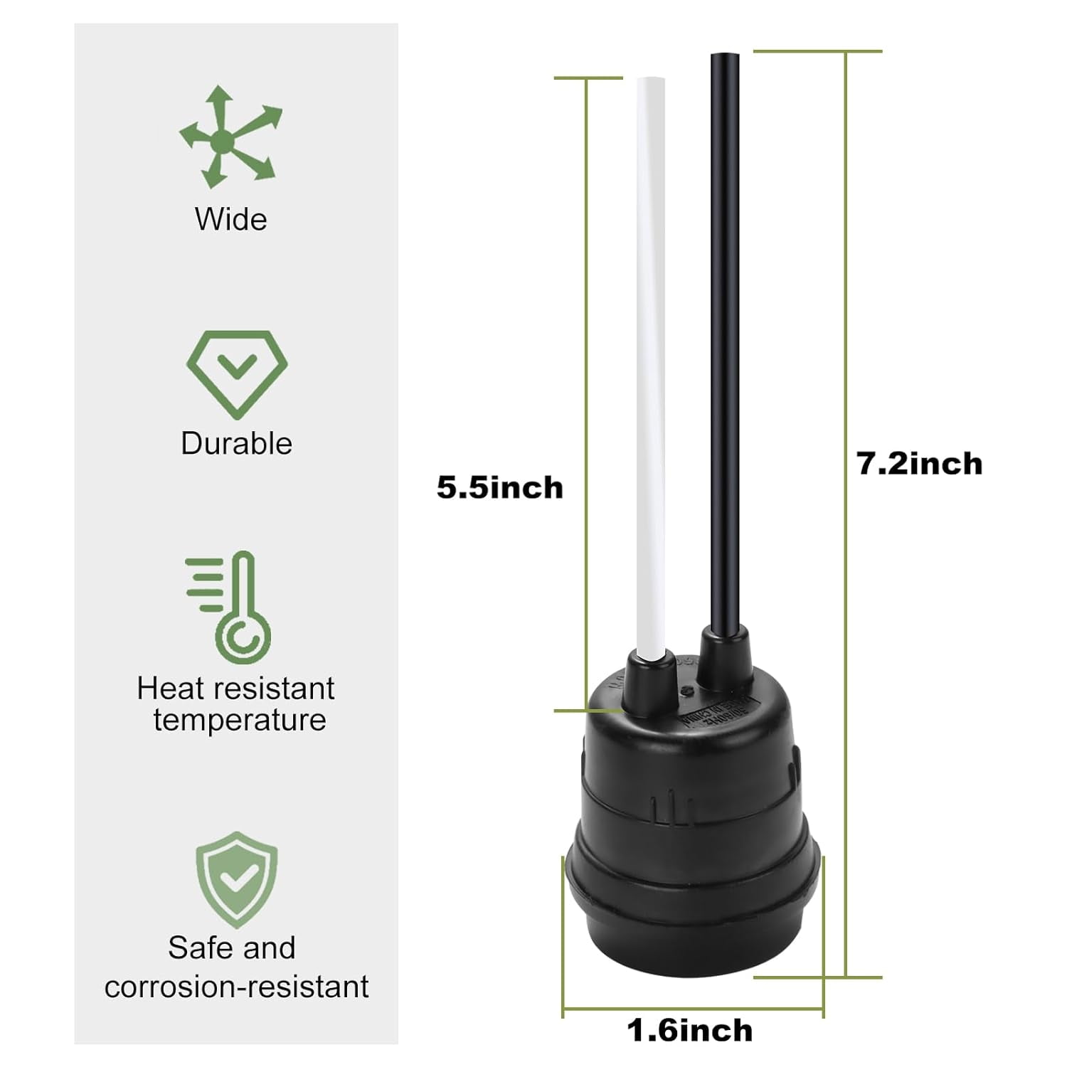 YJYASX-6PCS Waterproof Black Pigtail Lamp Holder Socket,E26/E27 Fully ...