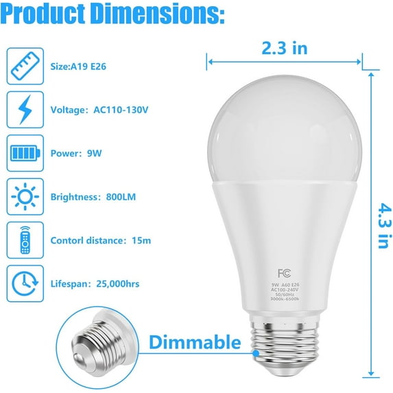 YJYASX-A19 Color Changing Light Bulb with Remote Control&App Control ...