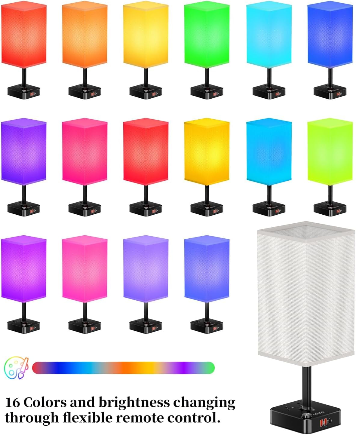 YJYASX-Bluetooth/WiFi RGB & USB Bedside Table Lamp with 3 USB Charging ...