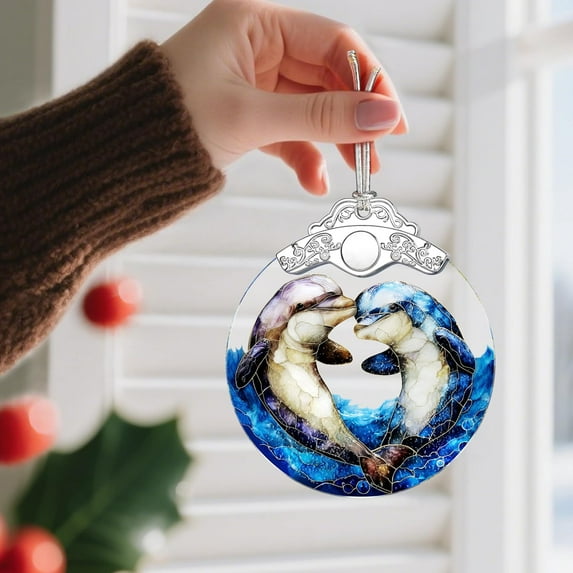 YJYASX-Dolphin Ornament, Stained Glass Christmas Decorations, Christmas ...