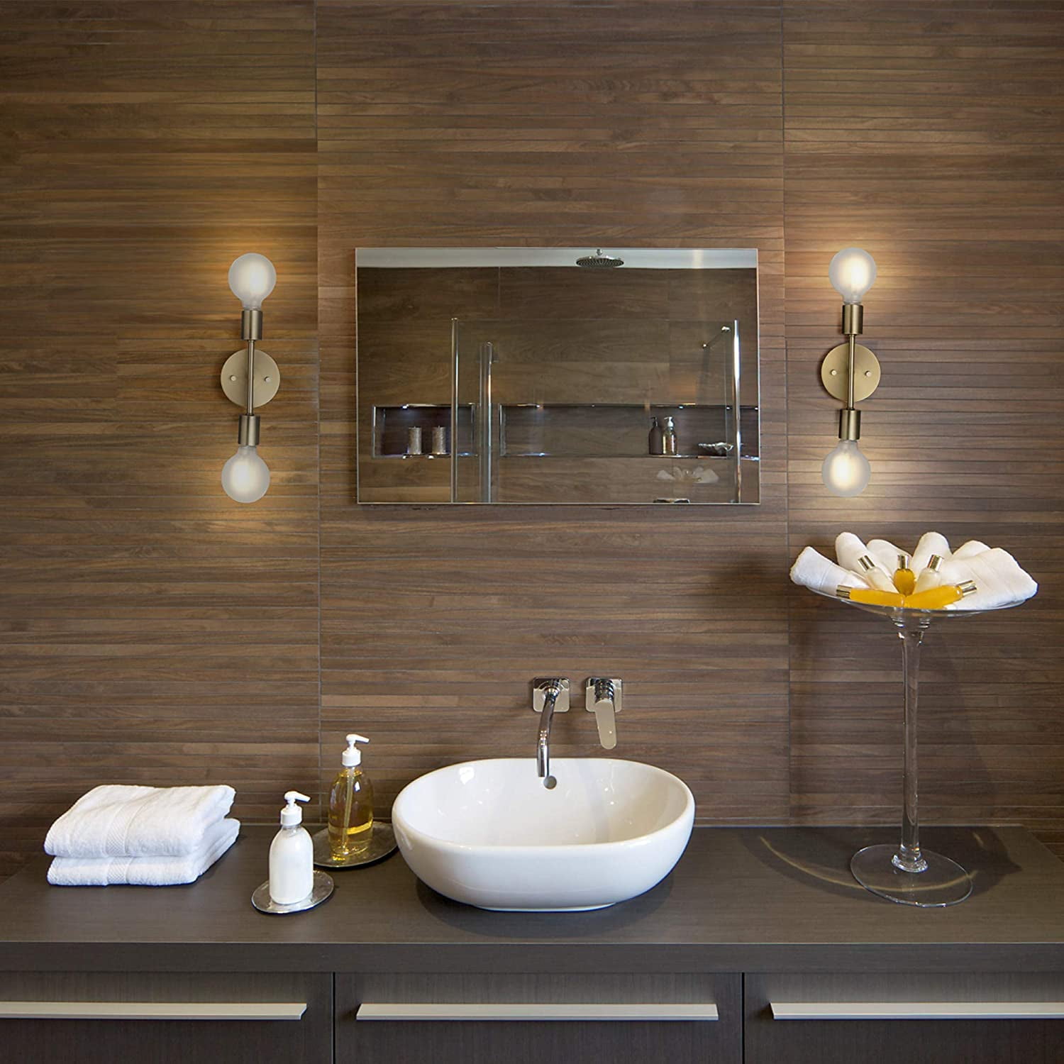 YJYASX-Electric 2-Light Vanity Light, Matte Brass, Open Socket ...
