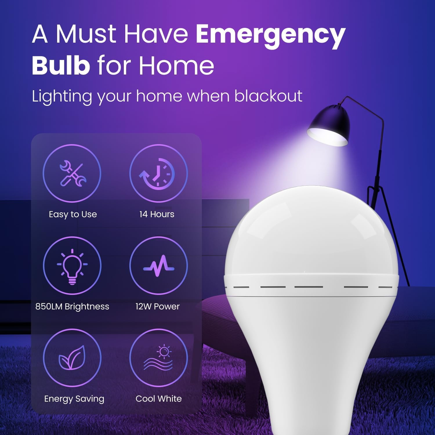 YJYASX-Emergency Rechargeable Led Light Bulb with Hook,Stay Lights Up ...