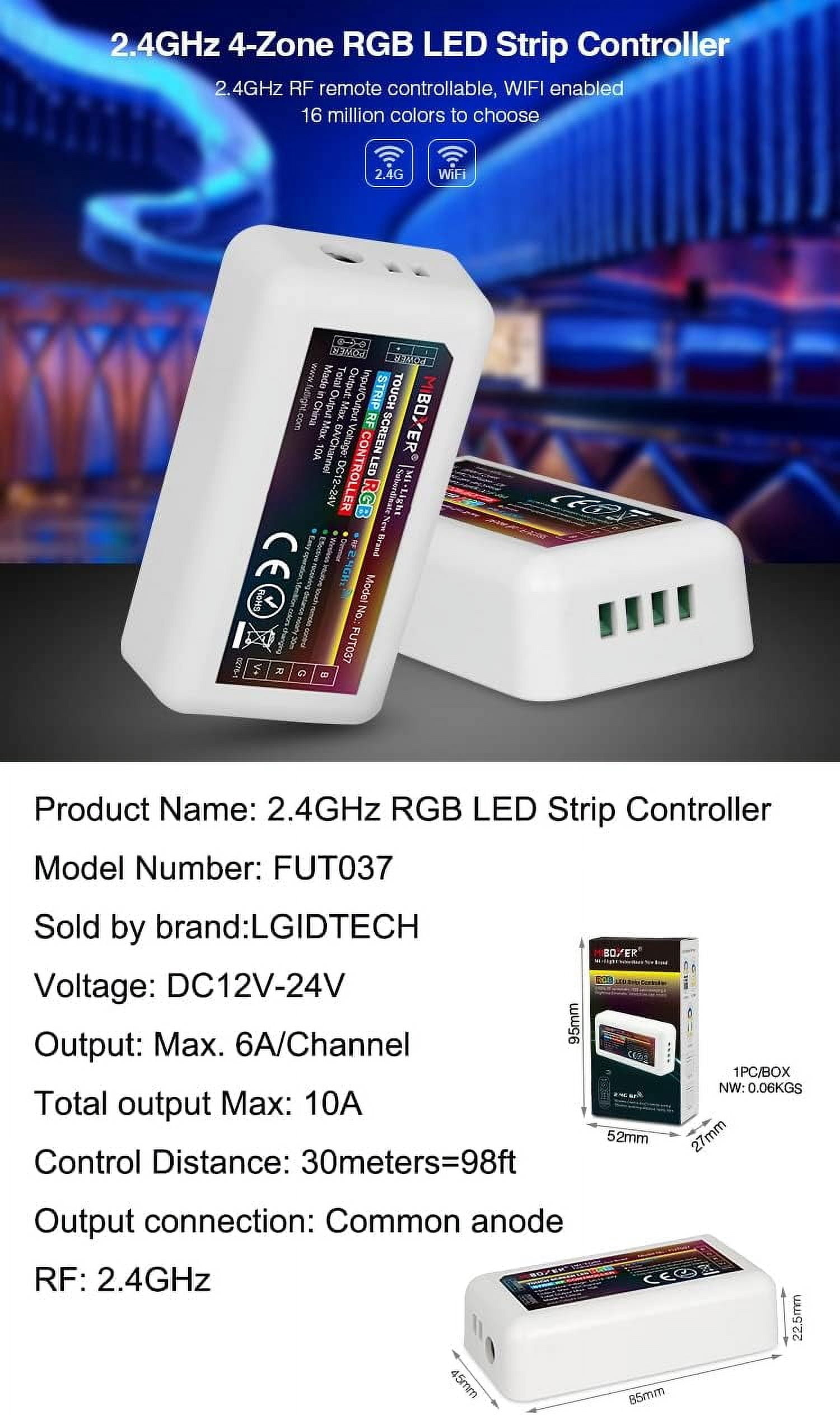 YJYASX-FUT037 Miboxer RGB LED Strip Light 2.4GHz RF Wireless 4-Zone ...