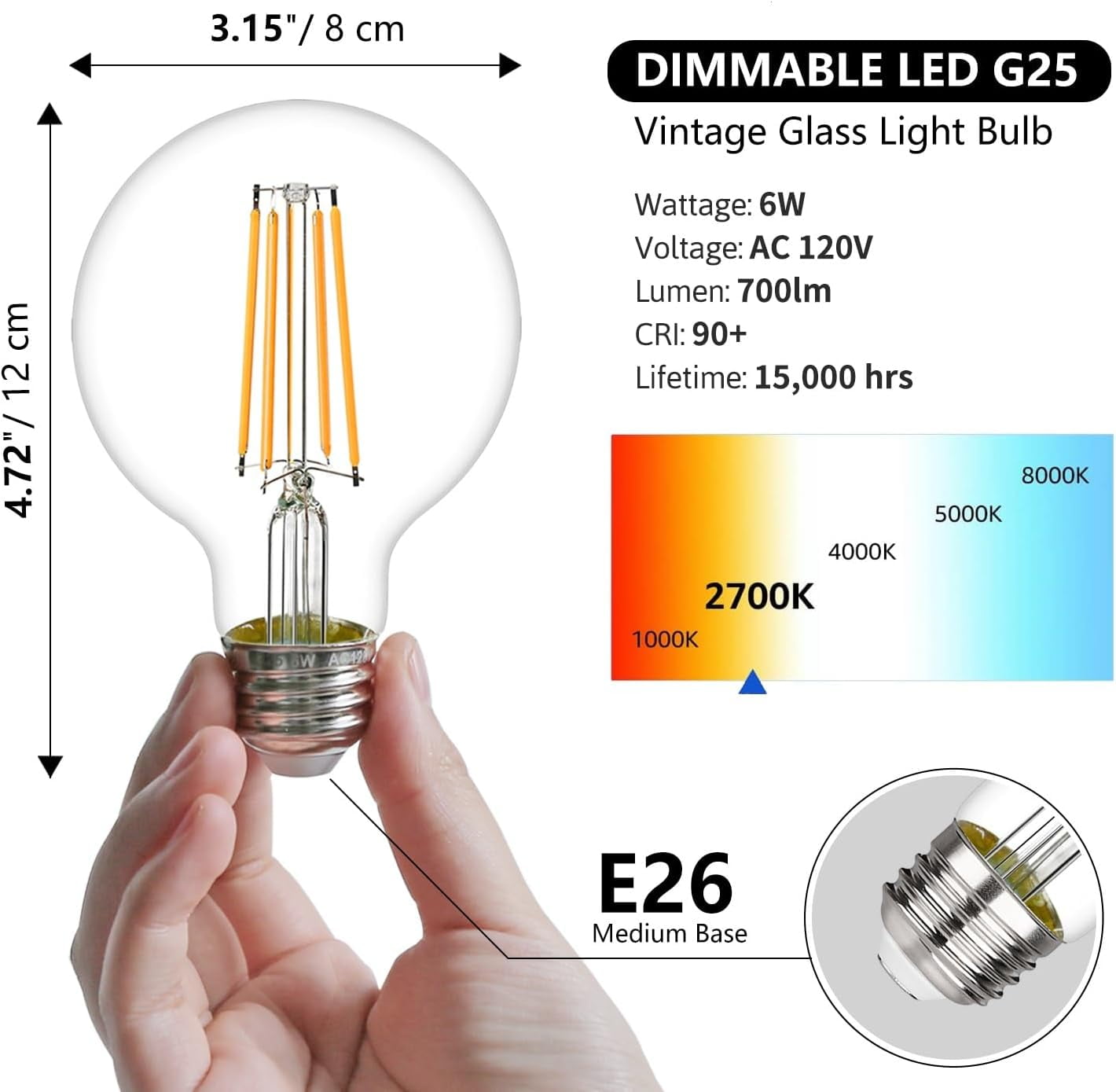 YJYASX-G25 LED Edison Vanity Globe Light Bulbs, LED Filament Light Bulb ...