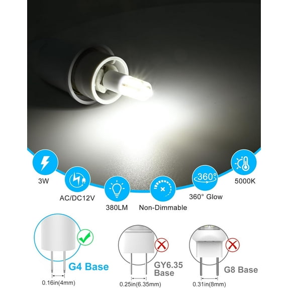 YJYASX-G4 LED Light Bulb 12V 3W Daylight White 5000K - 6-Pack Low ...