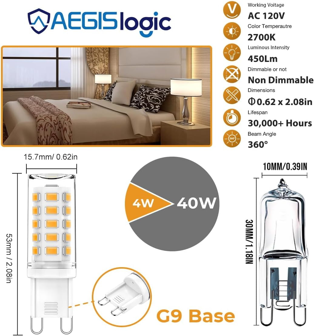 YJYASX-G9 LED Bulb 4W, 40W Halogen Equivalent, 450LM, 360° Beam Angle ...