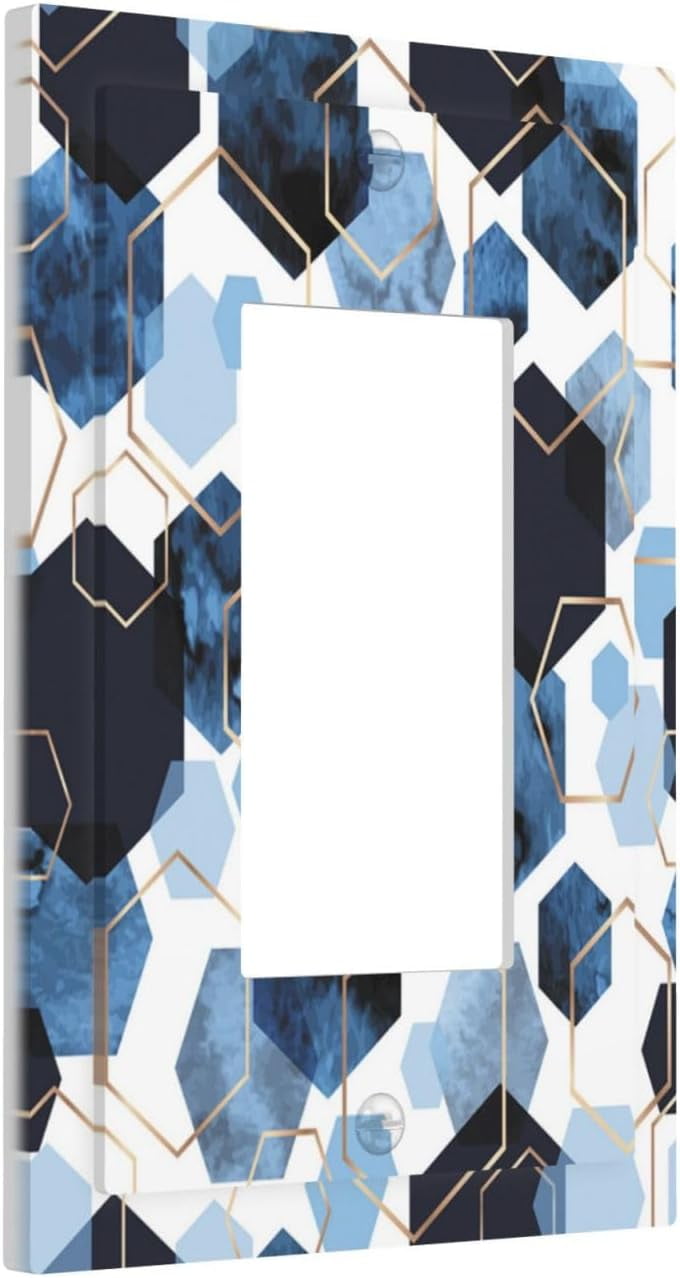 YJYASX-Geometric Navy Blue Abstract Marble 1 Gang Light Switch Plate ...