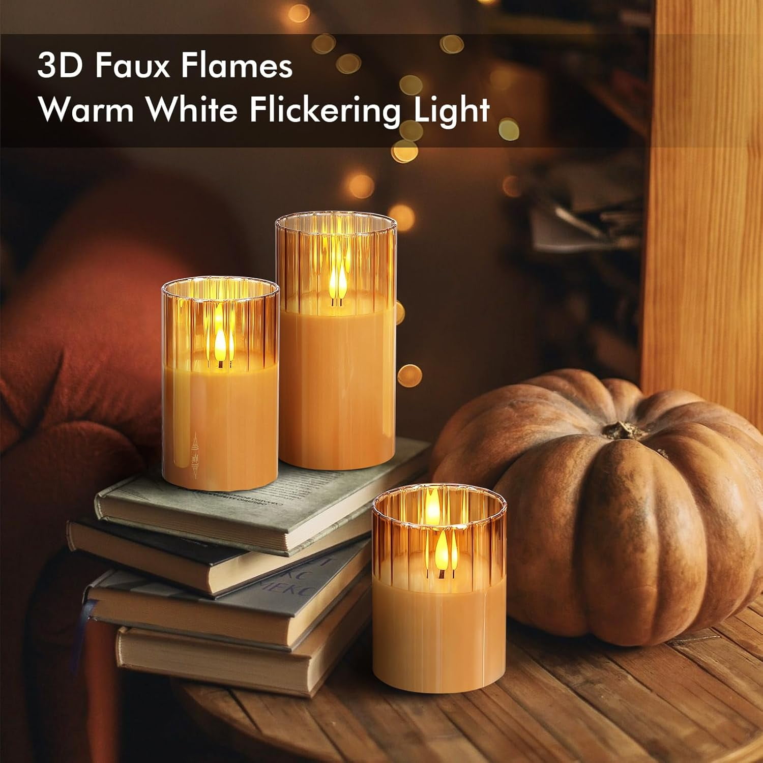 YJYASX-Gold Ribbed Glass Battery Operated LED Candles with Remote ...