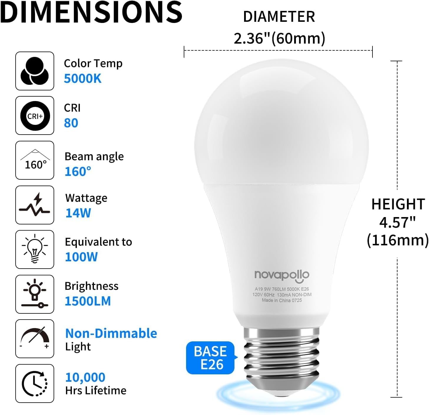 YJYASX-LED Light Bulbs, A19 100 Watt Equivalent LED Bulbs, E26 Standard ...