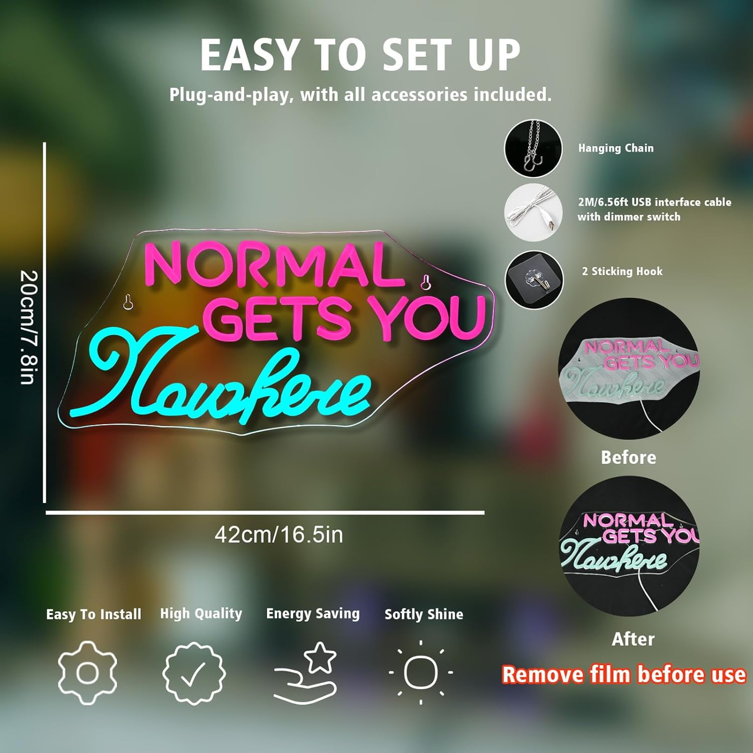 YJYASX-LED Neon Sign for Wall Decor, Normal Gets You Nowhere Neon Light ...