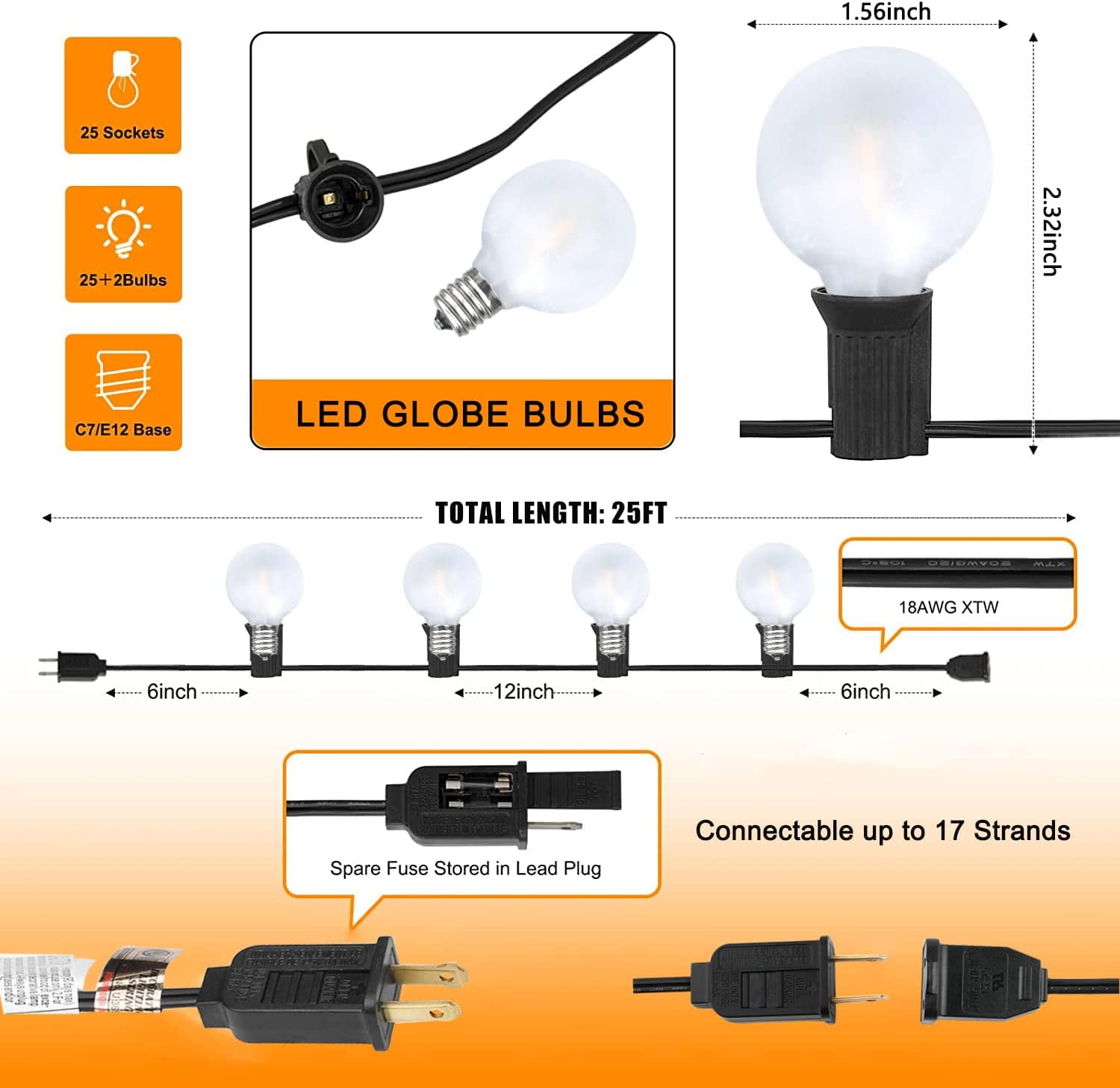 YJYASX-LED Outdoor String Lights 25Ft G40 Frosted White Globe Patio ...