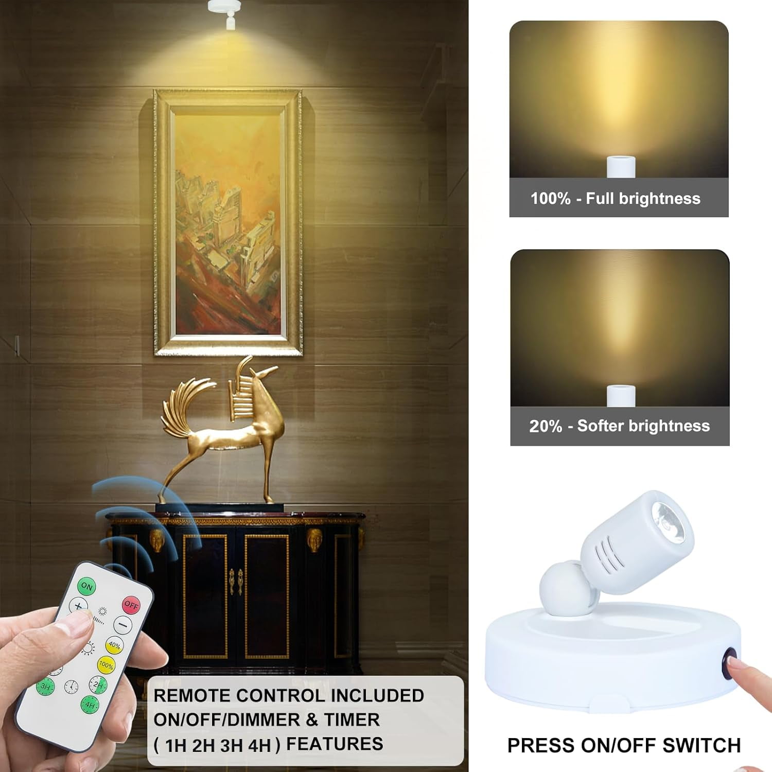 YJYASX-LED Spotlight, Battery Operated Spotlights with Remote, Up ...