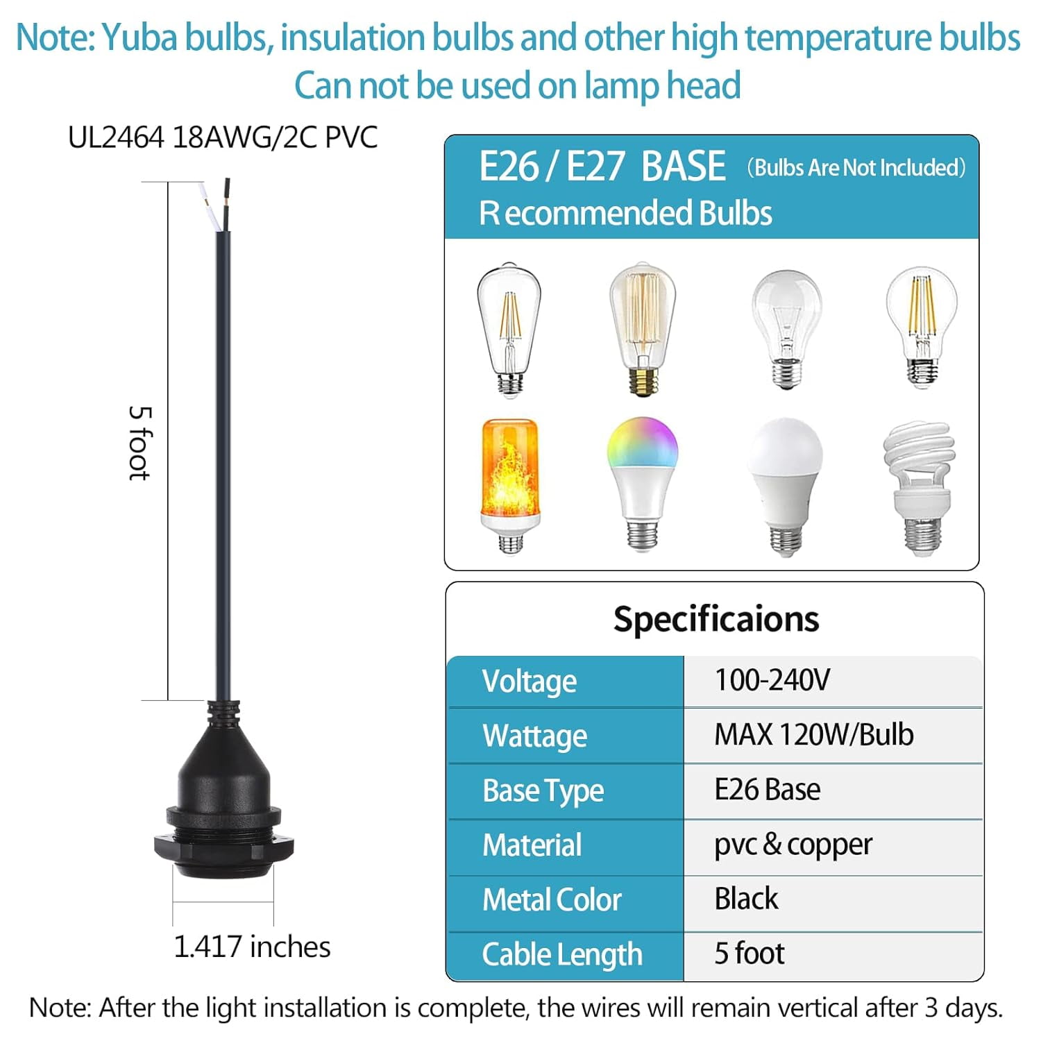YJYASX-Light Socket with Cord Outdoor Light Socket Wire with E26/E27 ...