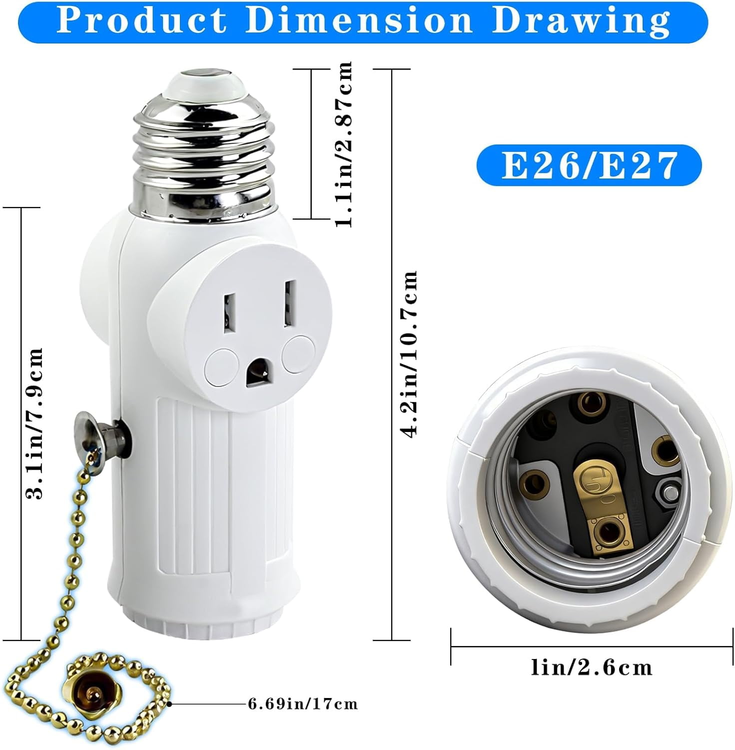 YJYASX-Light Socket to Plug Adapter, 2 Pack 3 Prong Outlet Converter ...