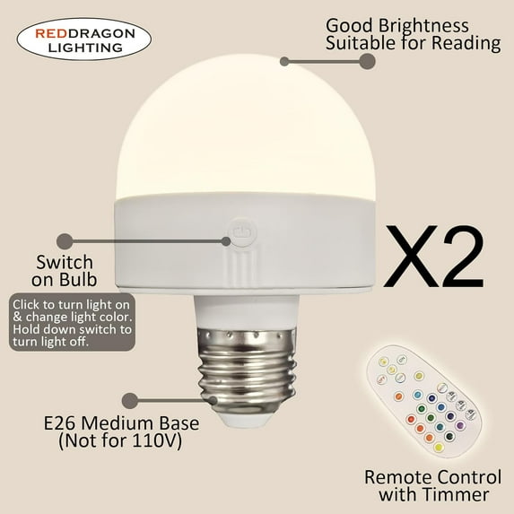 YJYASX-Long Battery Life LED Light Bulbs E26 Rechargeable with Remote ...