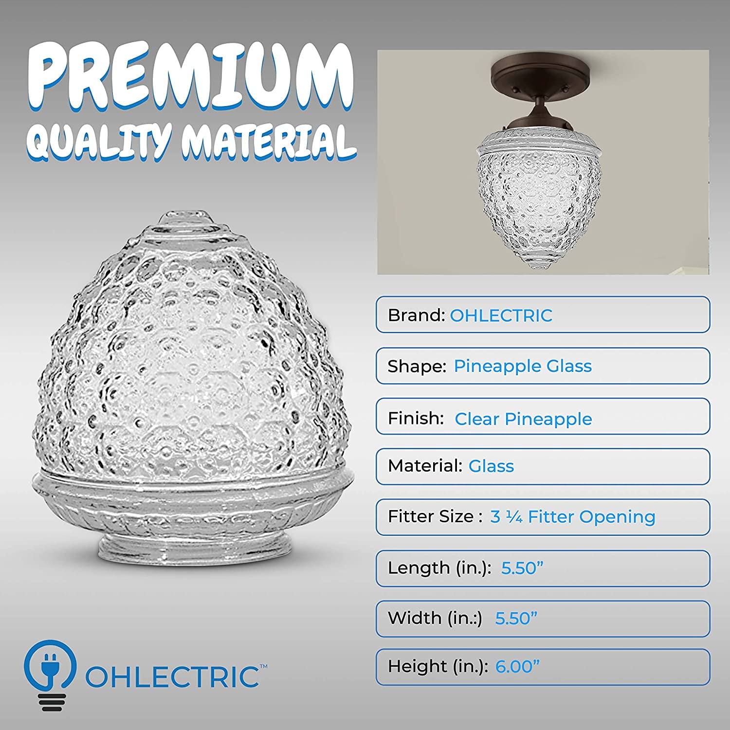 YJYASX-OhLectric Pineapple Glass Shade- Replacement Wall Glass Shade ...